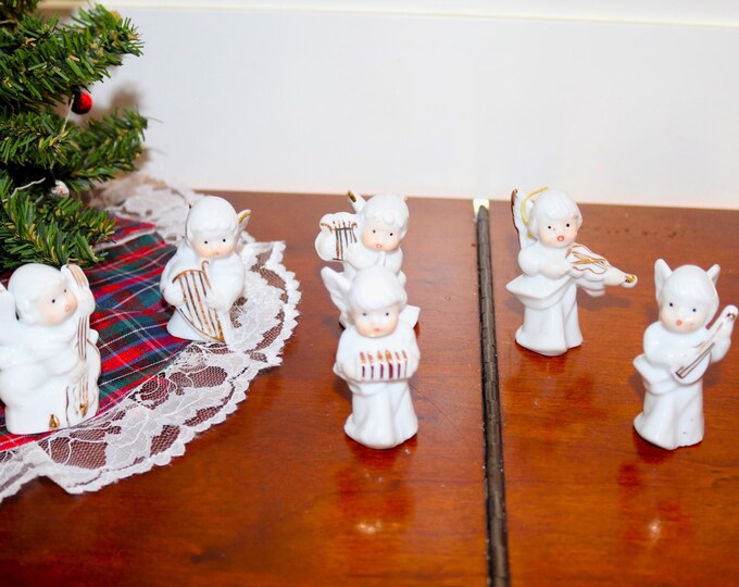 Vintage Mini Musical Angels Set of 6 Porcelain Angels 1970s White W ...
