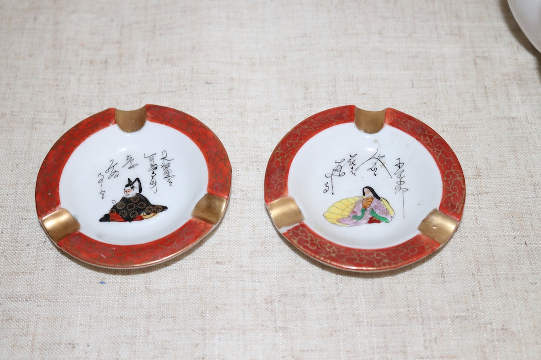 Shozan Kutani Mini Hand Painted Japan Oriental Ash Trays Trinket Dish ...