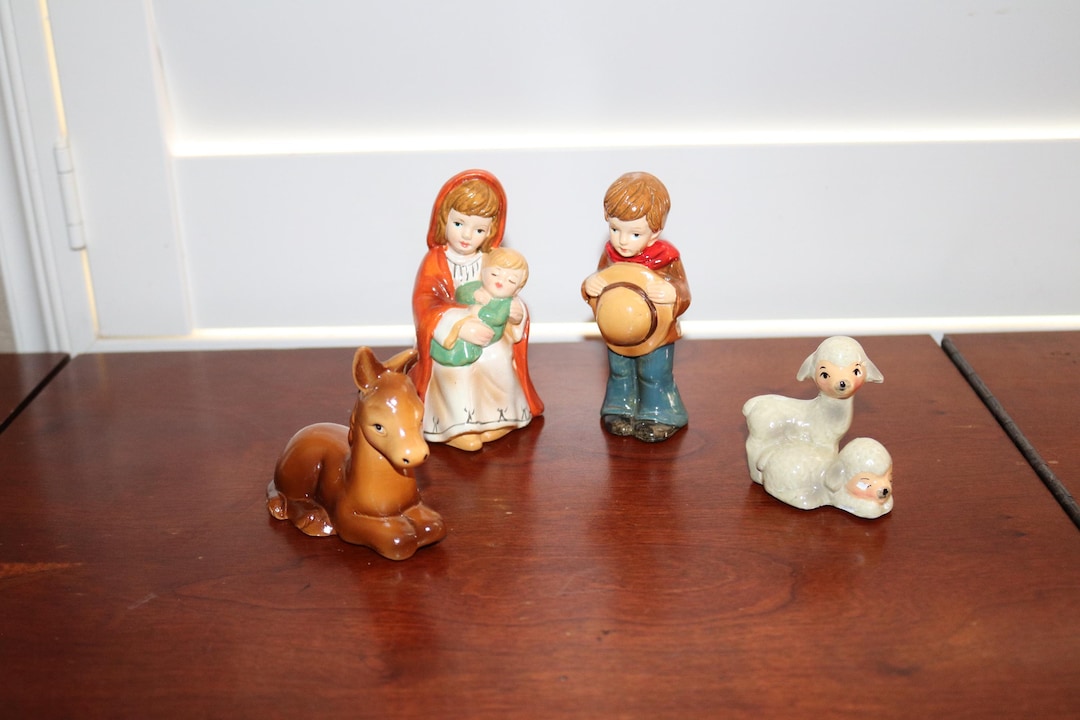 Vintage Enesco Nativity Set From 1979, 4 PC Mary and Joseph, Donkey ...