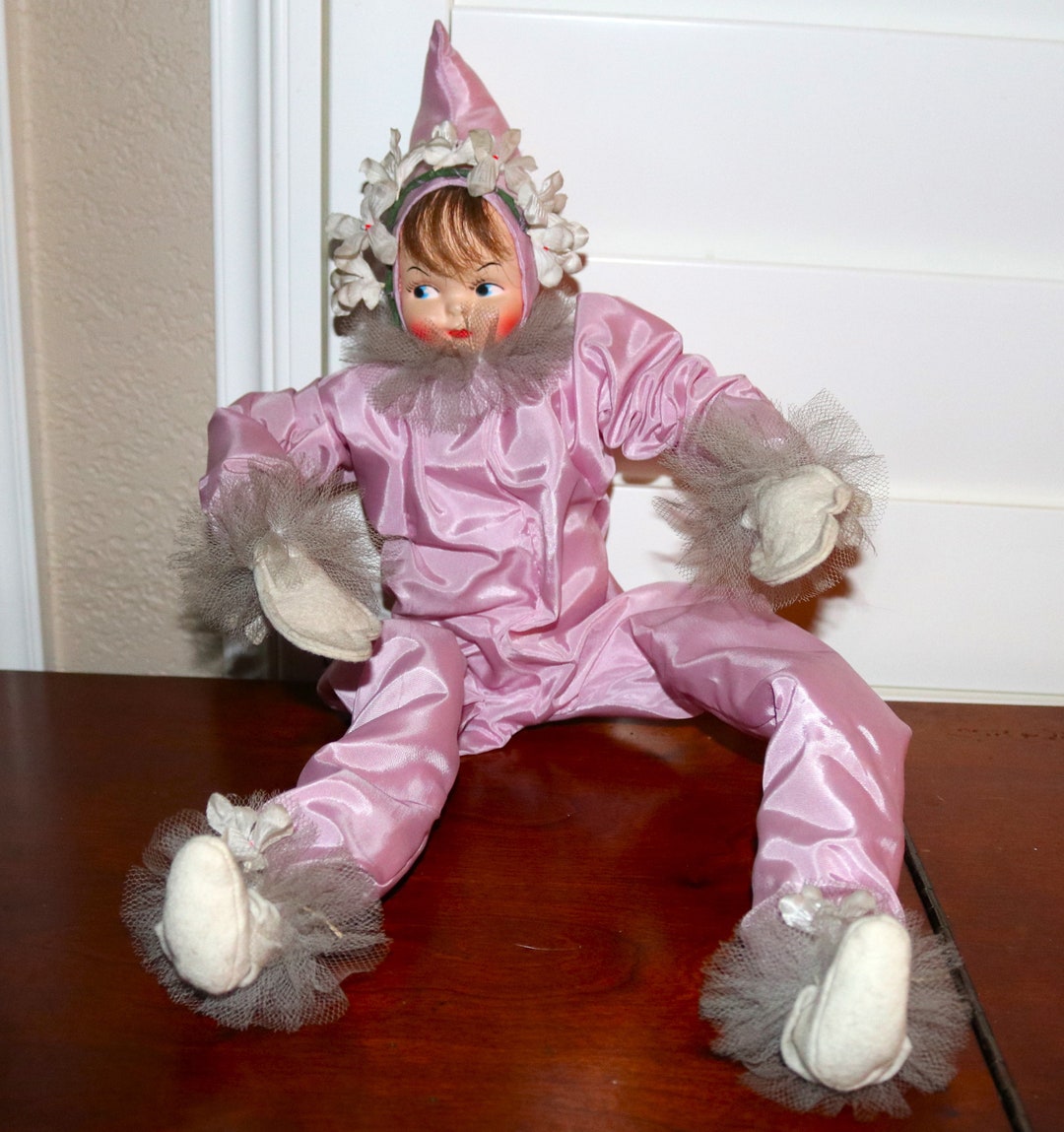 Jester Harlequin Folk Art Doll Cloth Fabric Vintage Sewing Rustic Plush ...