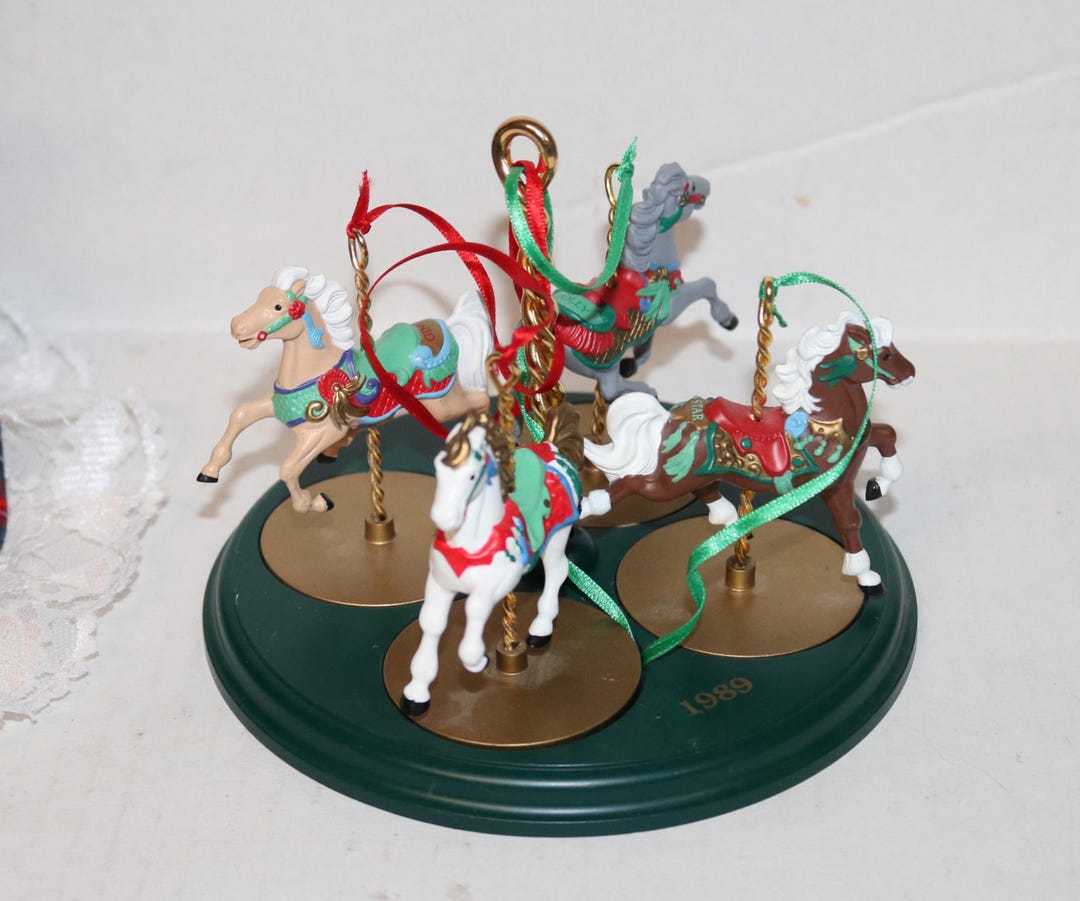 Vintage 1989 Hallmark Christmas Carousel Horses With Stand - Etsy