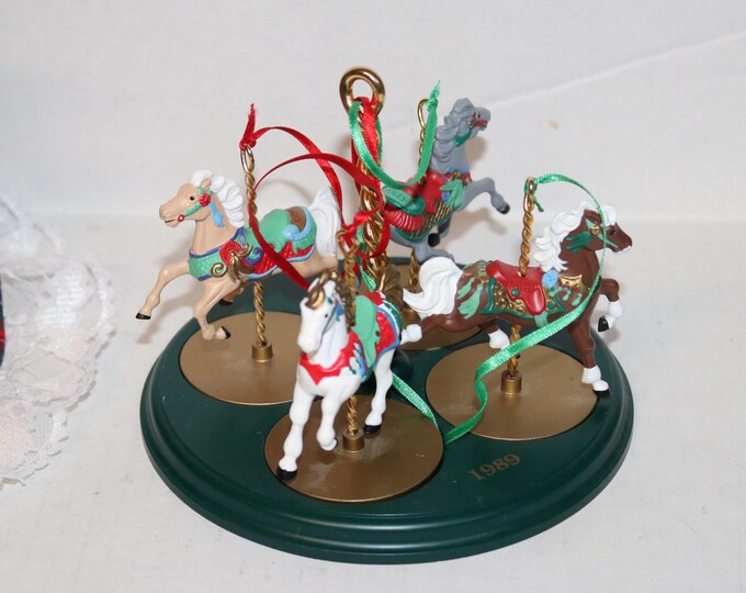 Vintage 1989 Hallmark Christmas Carousel Horses With Stand - Etsy