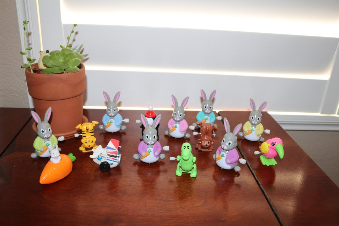 Set of 14 Children's Wind-up Toys Bunnies, Monkey, Lion, Plane, Dino ...