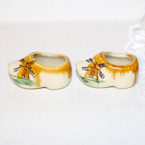 Vintage Miniature Hand Painted Ceramic Dutch Shoe, Mini Clog Windmill ...