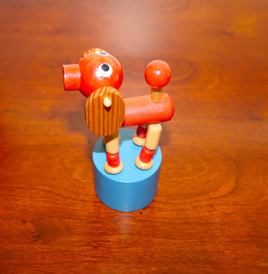 Wooden Push Button Puppet 1980's Floppy Dancing Puppy Dog - Etsy