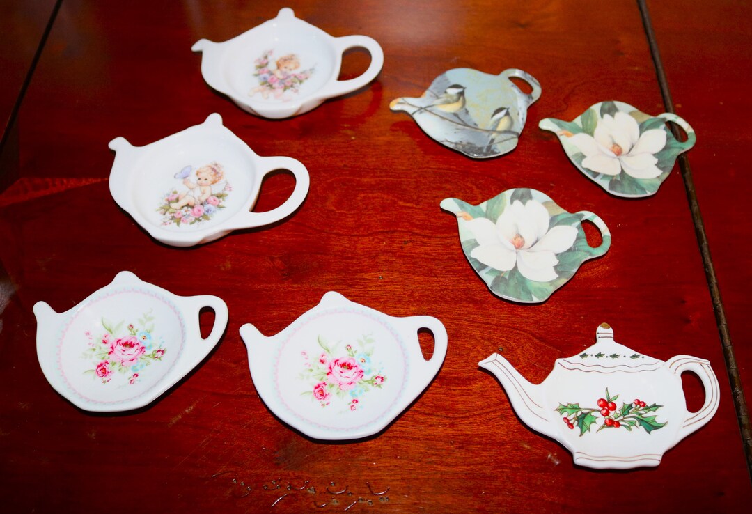 Set of 8 Teabag Holders Tea Caddy Tea Rest: 5 Porcelain, 3 Melamine ...