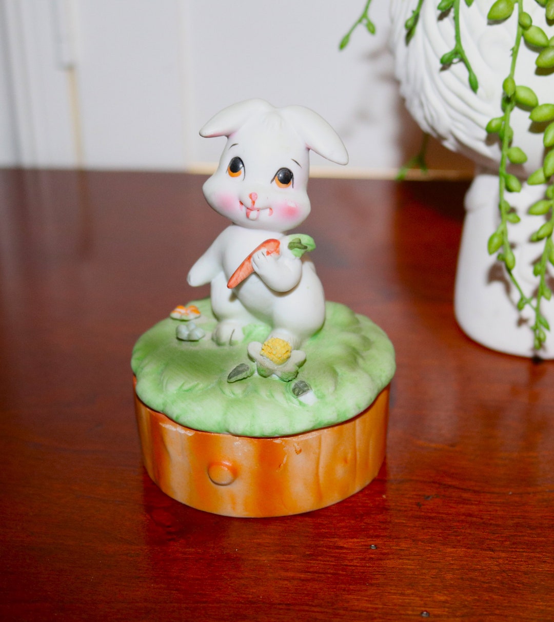 Vintage Lefton Porcelain Trinket Box Easter Bunny With Carrot - Etsy