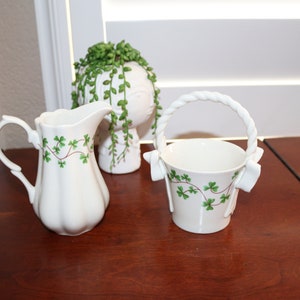 Shannon Porcelain Shamrock Basket Jug Pitcher Set Two Pieces St ...