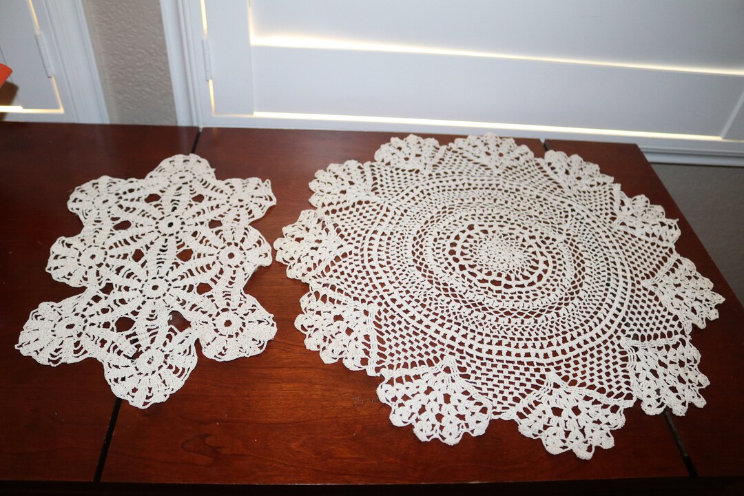 Set of 2 Vintage Doilies Large Circular Crocheted Vintage Doily ...