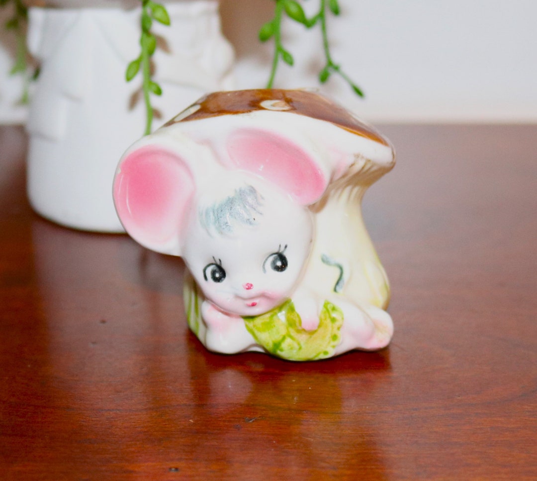 Vintage Enesco "missy Mouse" Ceramic Mushroom Figurine E-1163 Toothpick ...