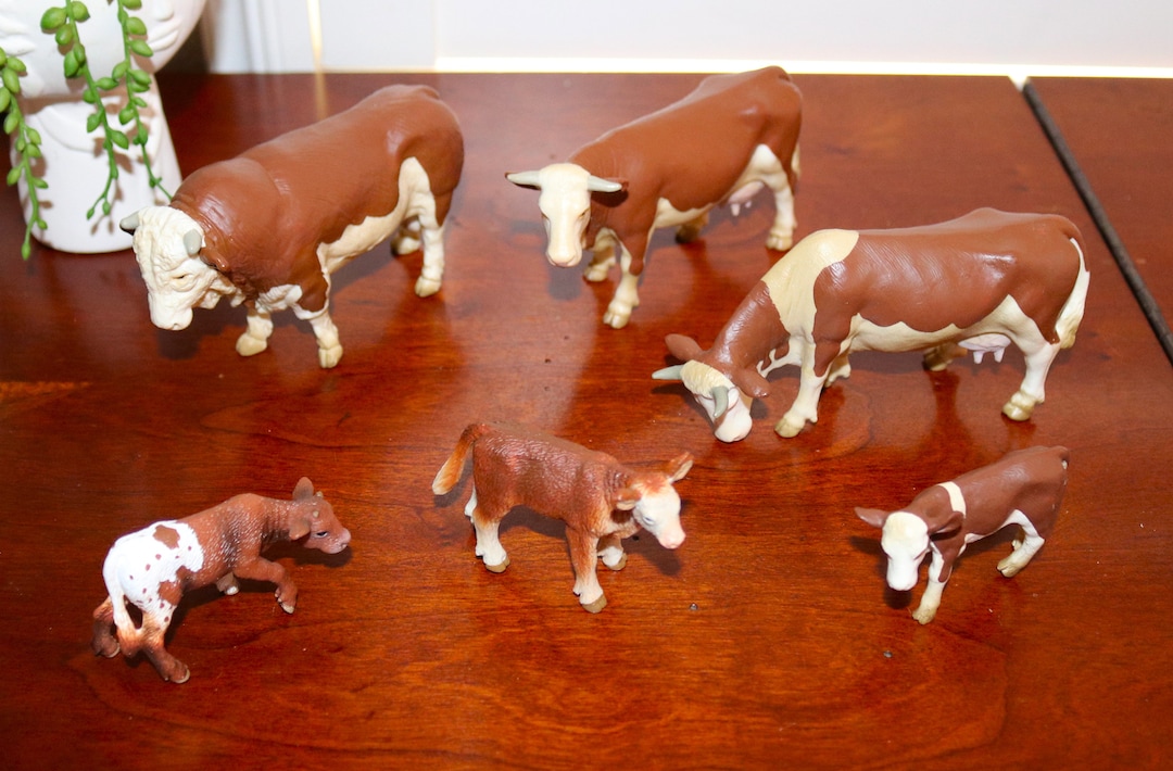 Vintage Retired Heavy Plastic Bull, Cows, Calves - 1990s Schleich Farm ...