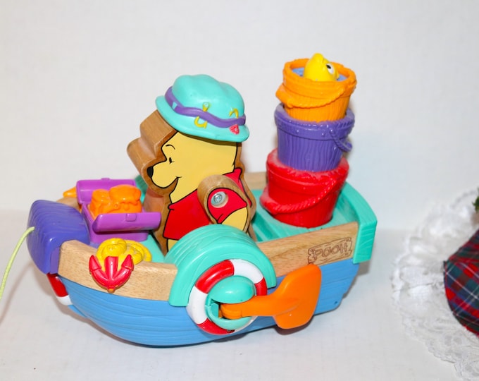 Vintage 2001 Mattel Winnie the Pooh Wooden Pull Along Boat Toy Sings ...