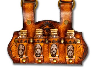 Leather Potion Bottle Holder / Glass Flask / Leather Bottle Strap ...