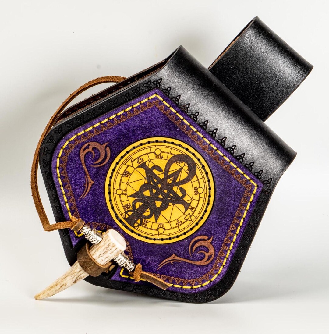 Celtic Belt Pouch With Caduceus Medical Staff Symbol - Leather Sporran ...