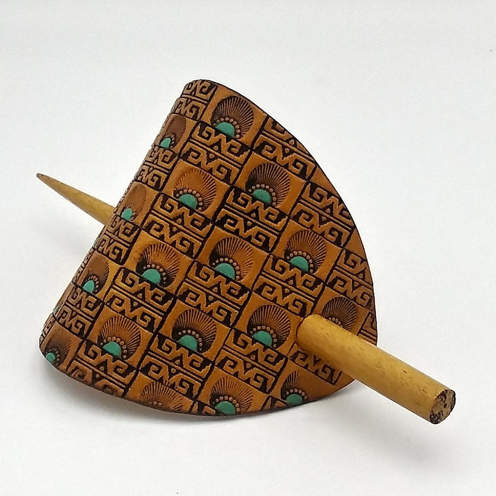 Leather Aztec Hair Barrette With Stick. Valentines Gift. Aztec | Etsy