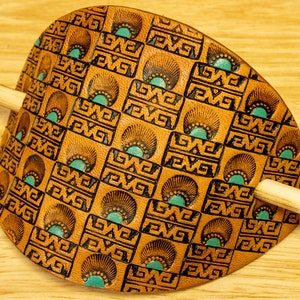 Leather Aztec Hair Barrette With Stick. Valentines Gift. Aztec Design ...