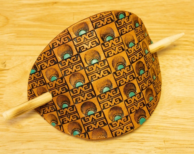 Leather Aztec Hair Barrette With Stick. Valentines Gift. Aztec Design ...