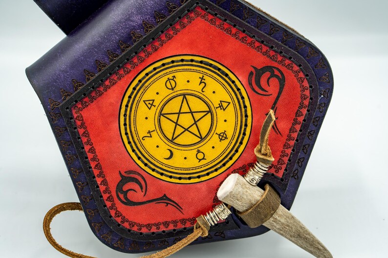 Leather Belt Pouch With Occult Pentagram | Witchcraft & Alchemy Symbol ...