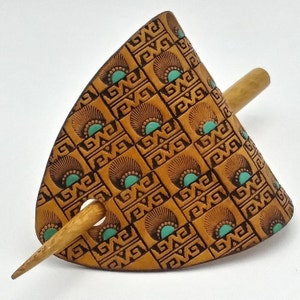 Leather Aztec Hair Barrette With Stick. Valentines Gift. Aztec Design ...