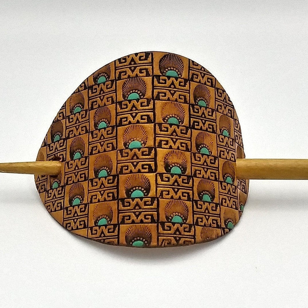 Leather Aztec Hair Barrette With Stick. Valentines Gift. Aztec Design ...