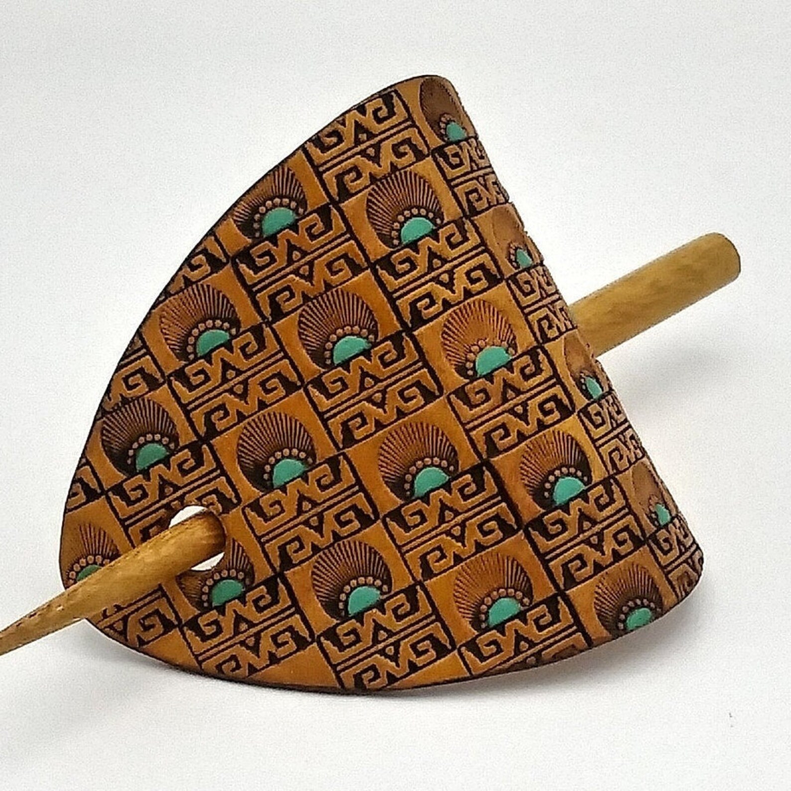 Leather Aztec Hair Barrette With Stick. Valentines Gift. Aztec | Etsy