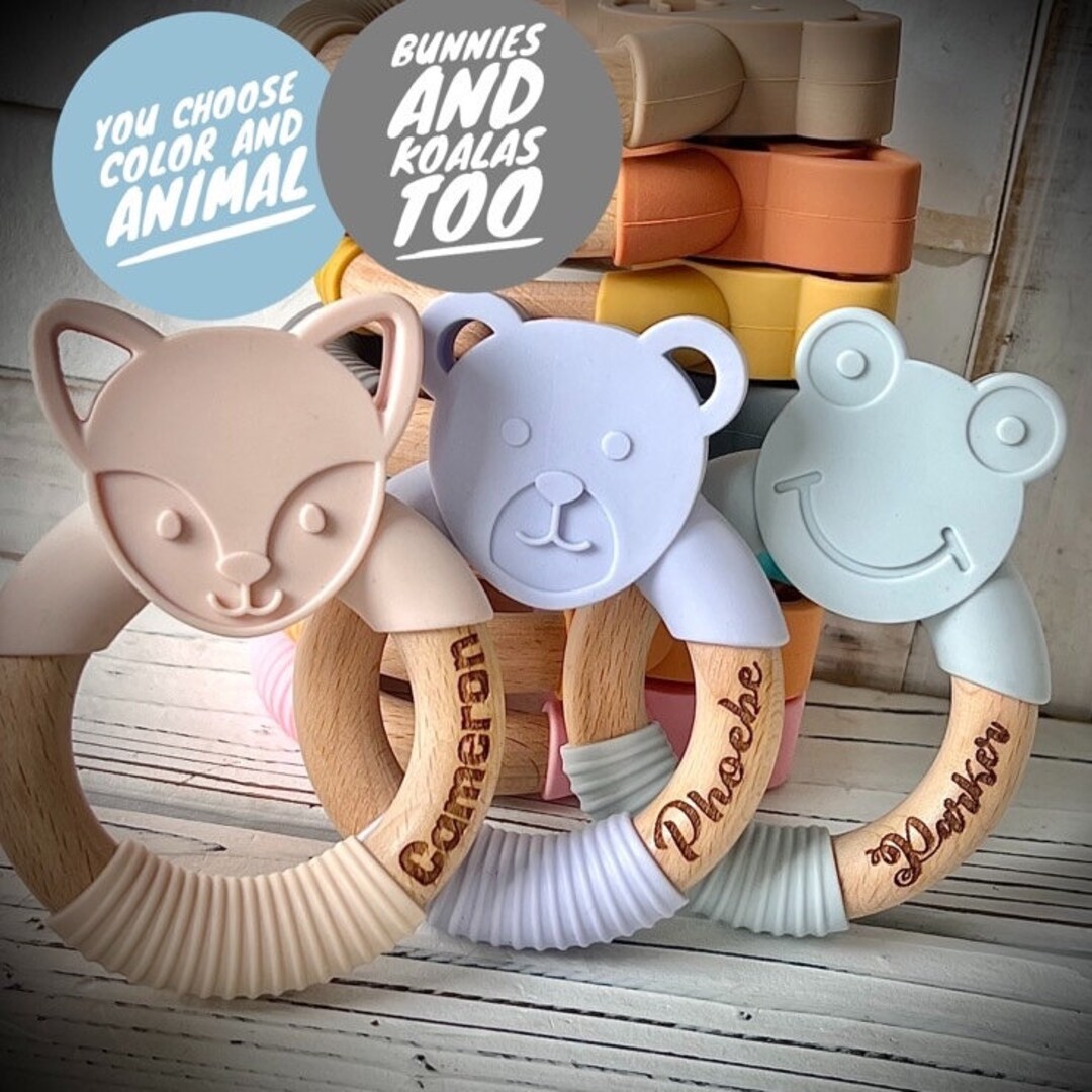 Personalized Baby Teether Bear Baby Teether Wooden Baby Teether Baby ...
