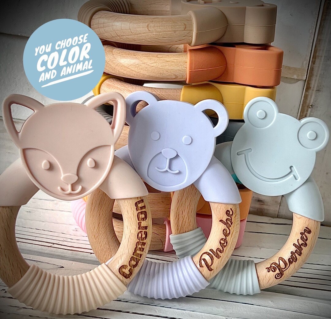 Personalized Baby Teether Bear Baby Teether Wooden Baby - Etsy