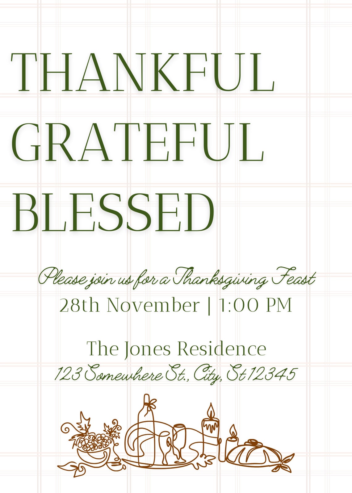 Thanksgiving Feast Invitation, Digital Invitation, Template, Editable ...