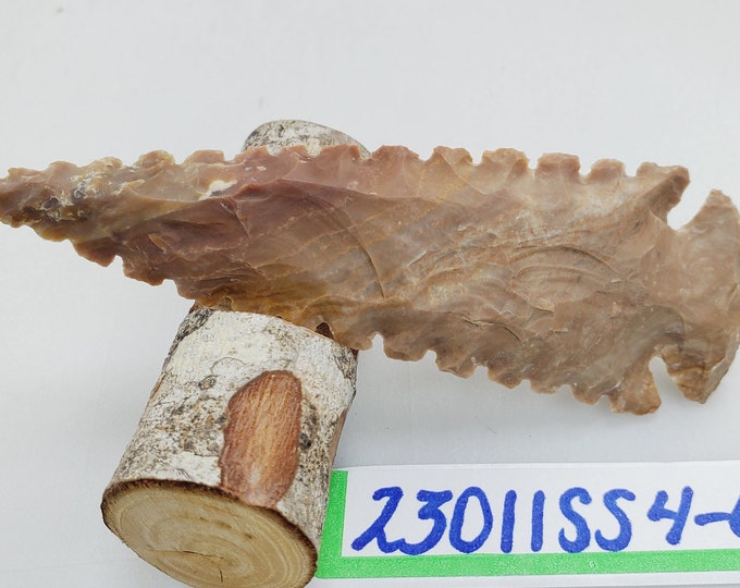 4.4" Serrated Spearhead, Lance Head, Drill Point - Hand Knapped Agate ...