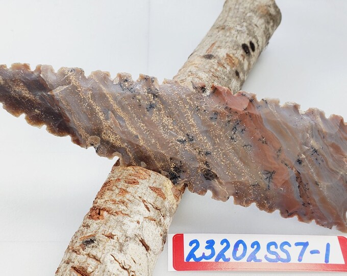 7.2" Serrated Spearhead, Lance Head, Drill Point - Hand Knapped Agate ...