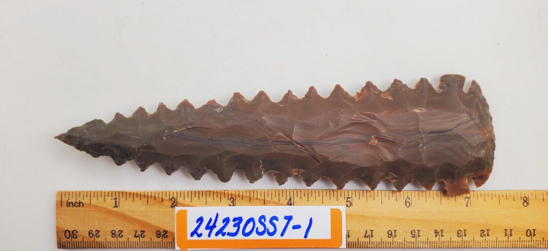 7.25 Serrated Spearhead, Lance Head, Drill Point Hand Knapped Agate - Etsy