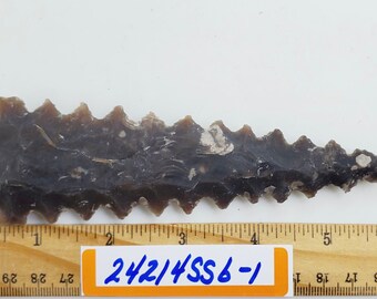 6.5 Stone Serrated Spearhead, Lance Head, Drill Point Hand Knapped ...