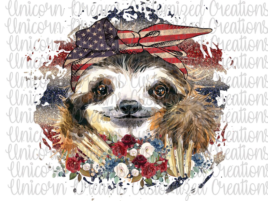 Patriotic Sloth Flag, Red White & Blue PNG Digital Download ...
