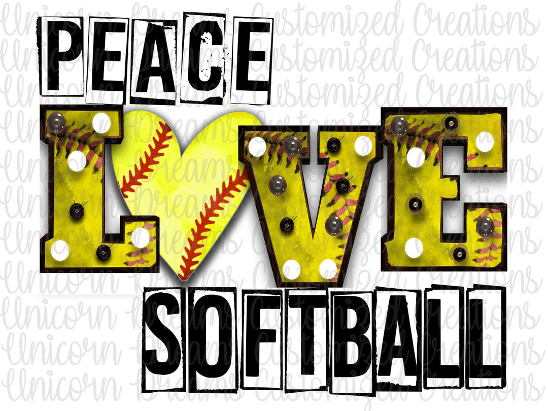 Peace LOVE Softball | Marquee | PNG Digital Download| Sublimation ...
