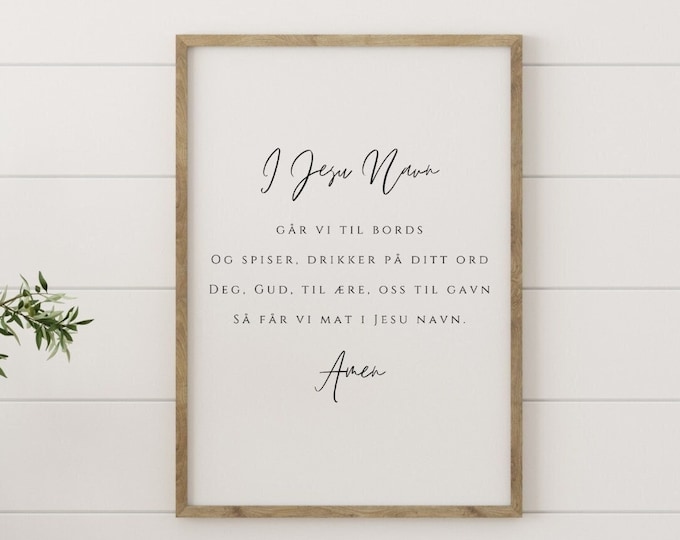 I Jesus Navn norwegian Table Prayer Modern Calligraphy Lettering Print ...