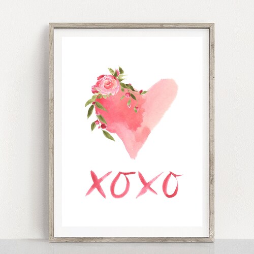VALENTINE Watercolor Hearts Printable Art Red and Pink | Etsy