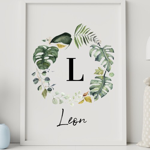 Custom Monogram Print Boy Monogram Print Tropical Wreath | Etsy