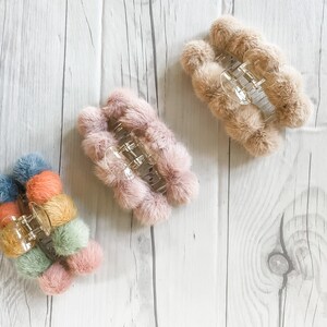 Large Plush Hair Claw Clips | Pom Pom Hair Claws | Soft Plush Hair ...