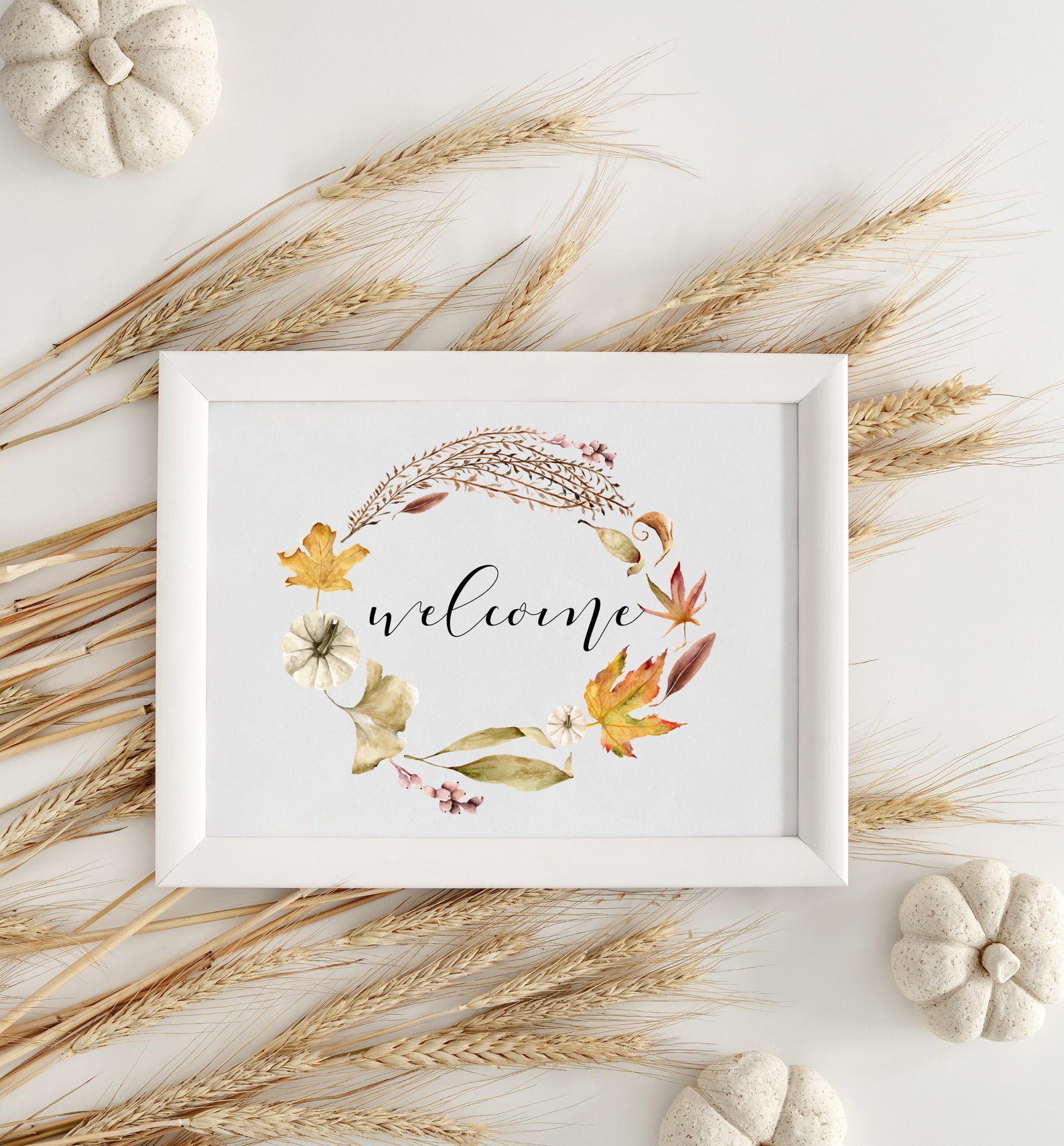 Welcome Fall Print | Welcome Sign | Fall Wreath Wall Art | Farmhouse ...
