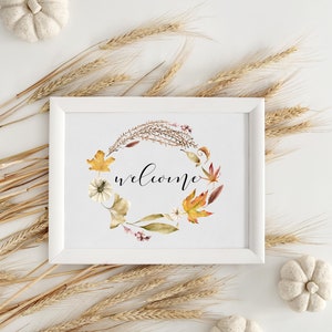 Welcome Fall Print | Welcome Sign | Fall Wreath Wall Art | Farmhouse ...