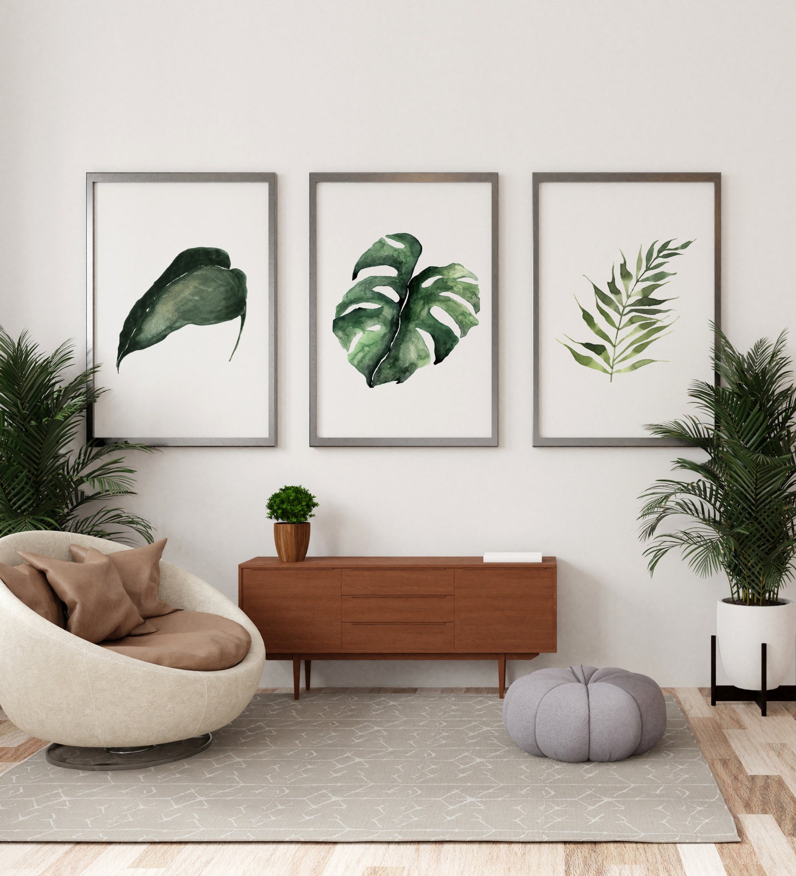 Tropical Leaf Trio Print Botanical Trio Print Tropical Art - Etsy