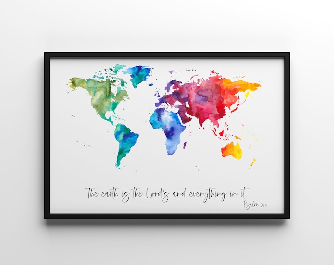 World Map Bible Verse Art Prints: Psalms Set of 3 (digital Download ...