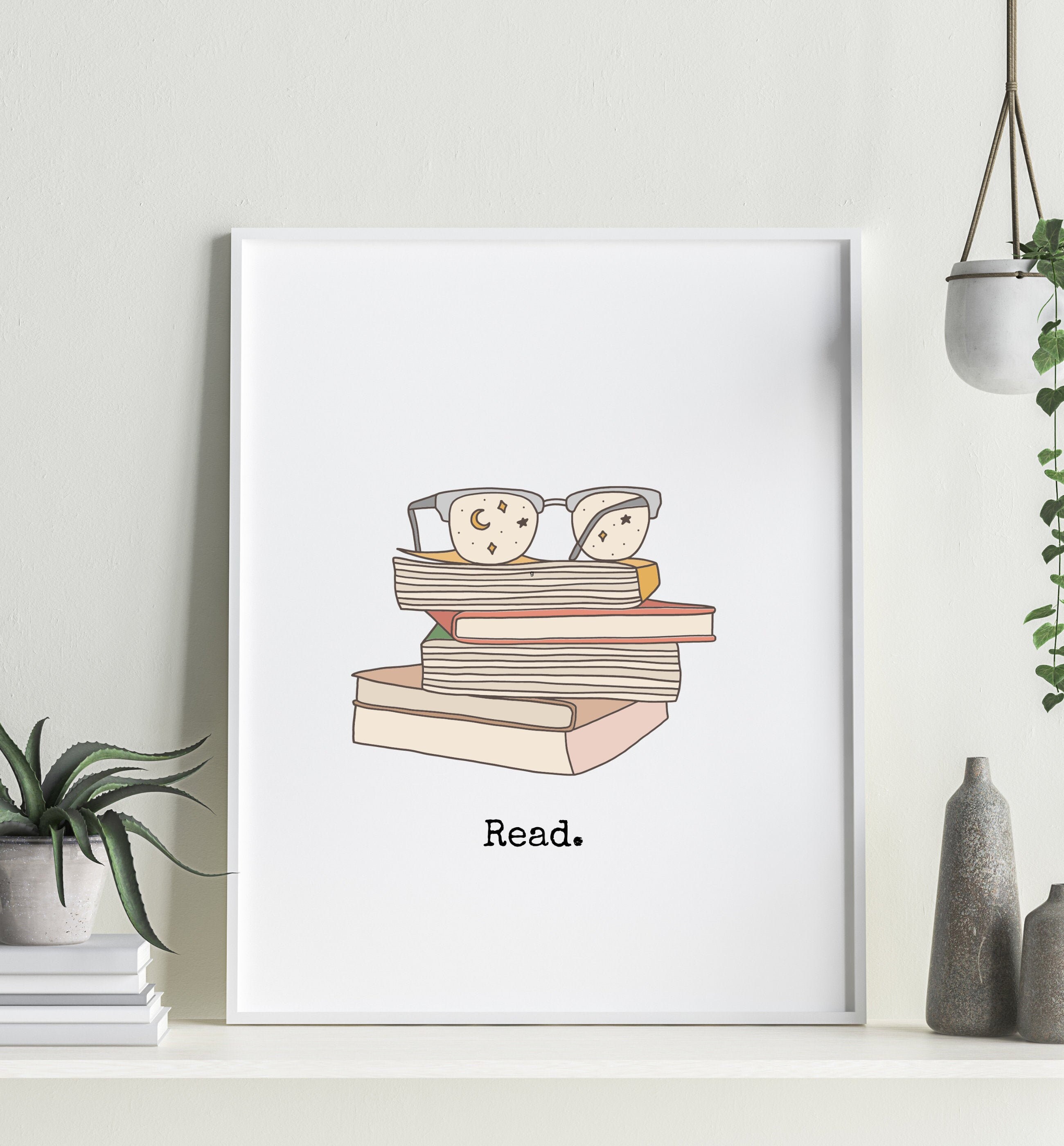 Book Stack Print Printable Wall Art Stack of Books | Etsy