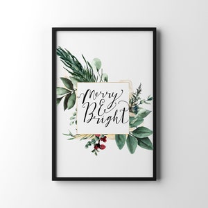 Merry and Bright Print Christmas Digital Sign Print for Holiday Home ...