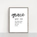 Grace Definition Print Printable Wall Art Minimal Print Grace Print ...