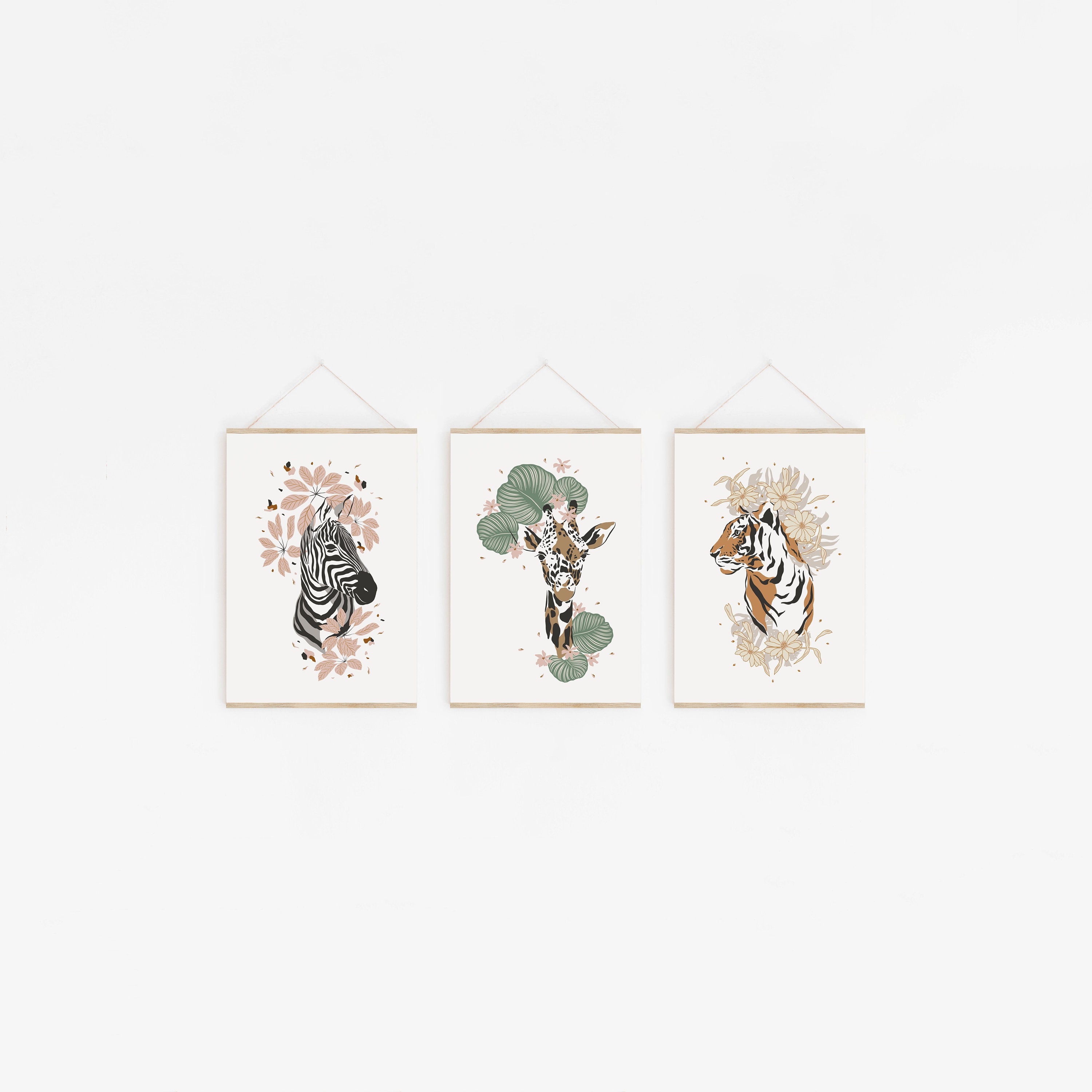 Jungle Animals Art Print Set | Printable Nursery Wall Art | Tropical ...