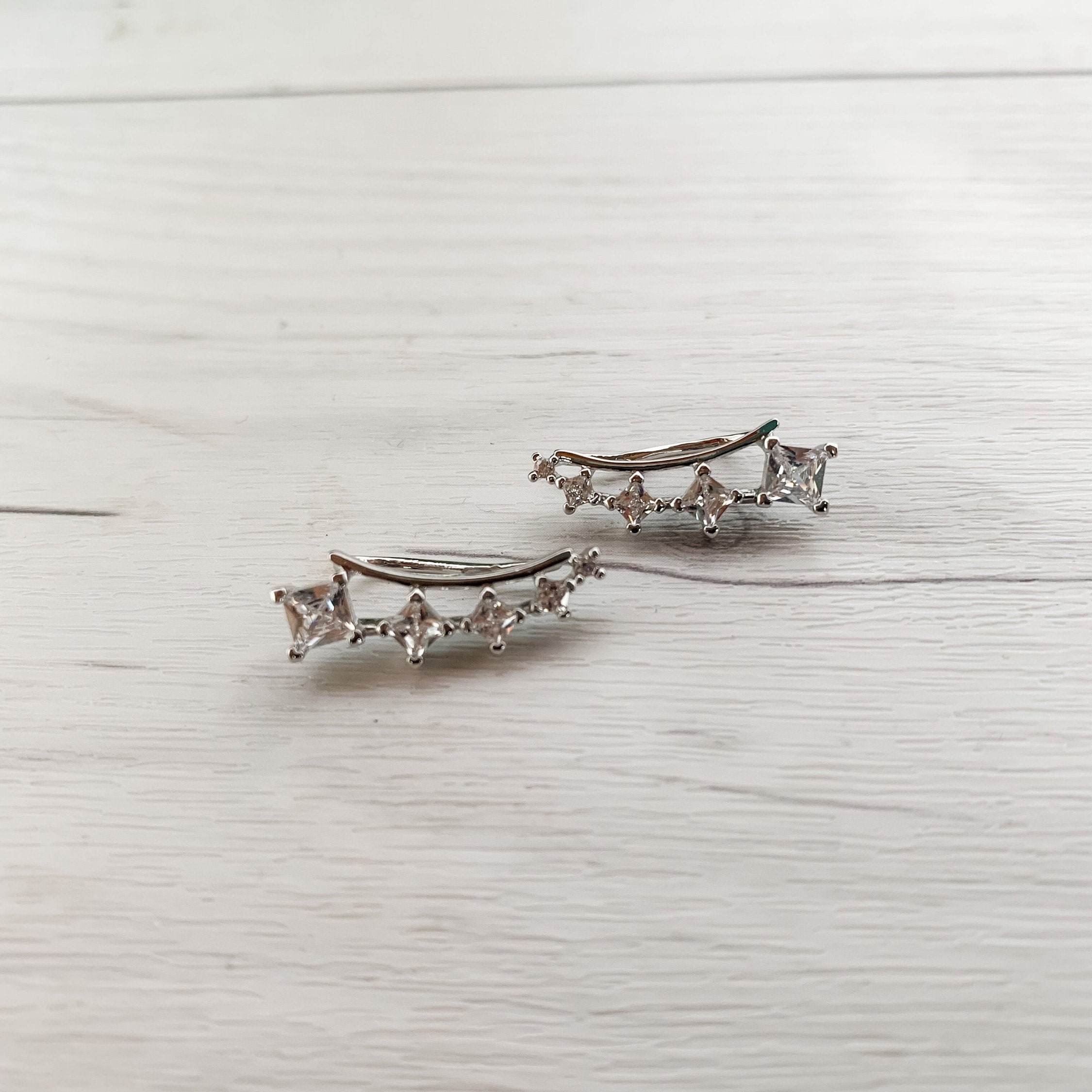 Silver Shiny Ear Climber Earring | Dainty Diamond Earring Climber ...