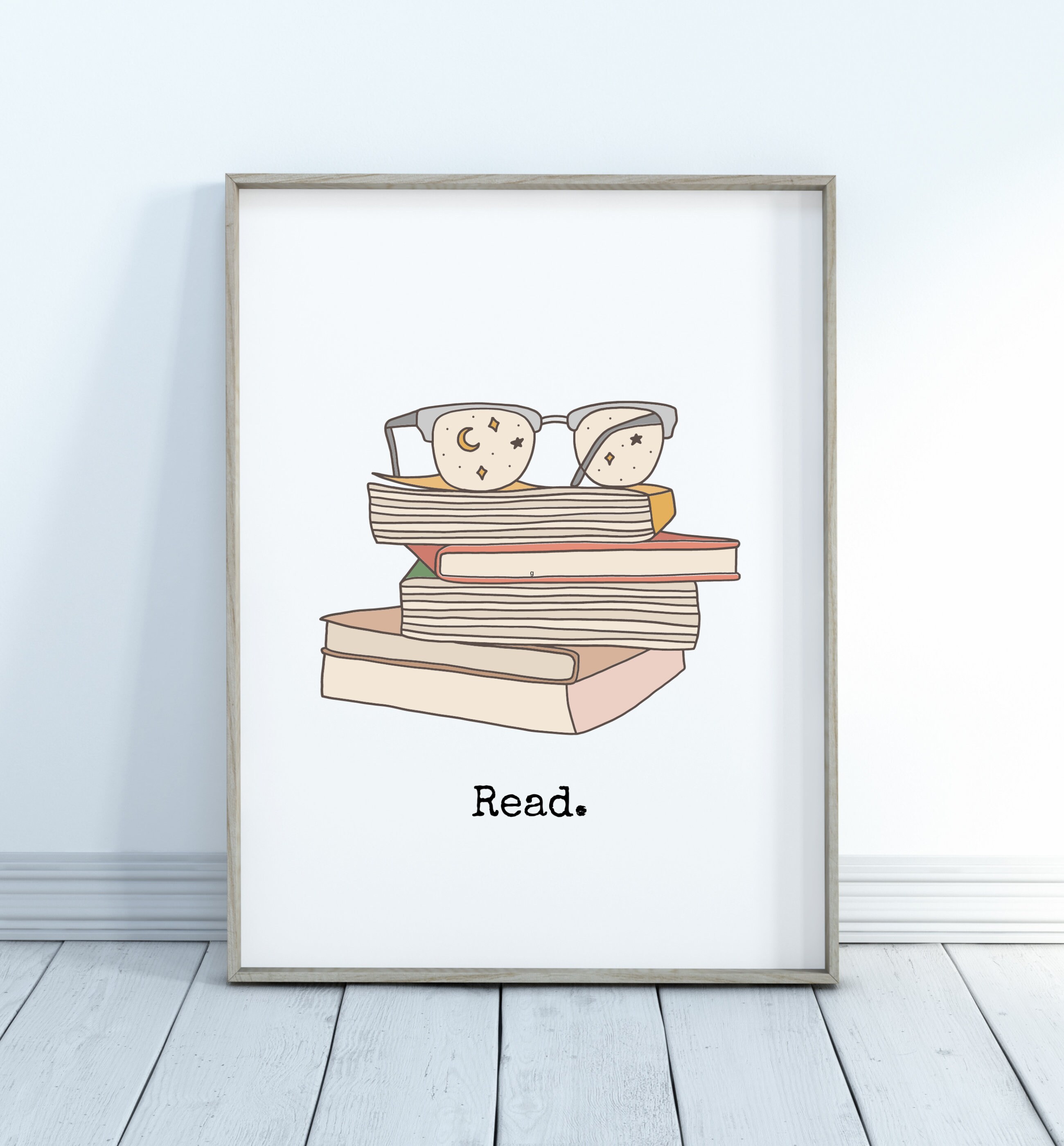 Book Stack Print Printable Wall Art Stack of Books | Etsy