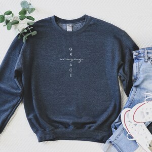 Amazing Grace Embroidered Crew Neck Sweatshirt | Christian Sweatshirt ...