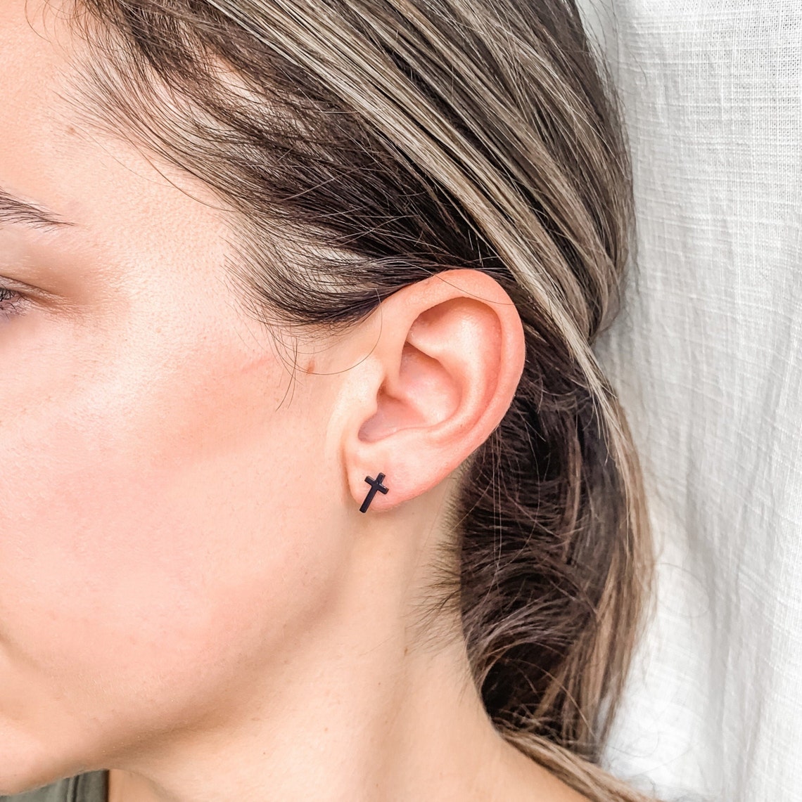 Black Cross Stud Earrings Tiny Cross Stud Earrings | Etsy